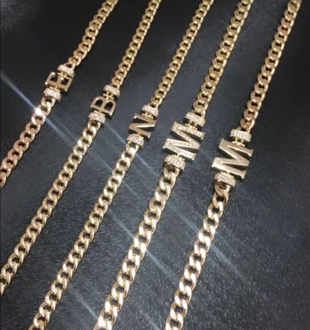Letter Gold Bracelet / 14K Solid Personalized Bracelet / Block - Etsy
