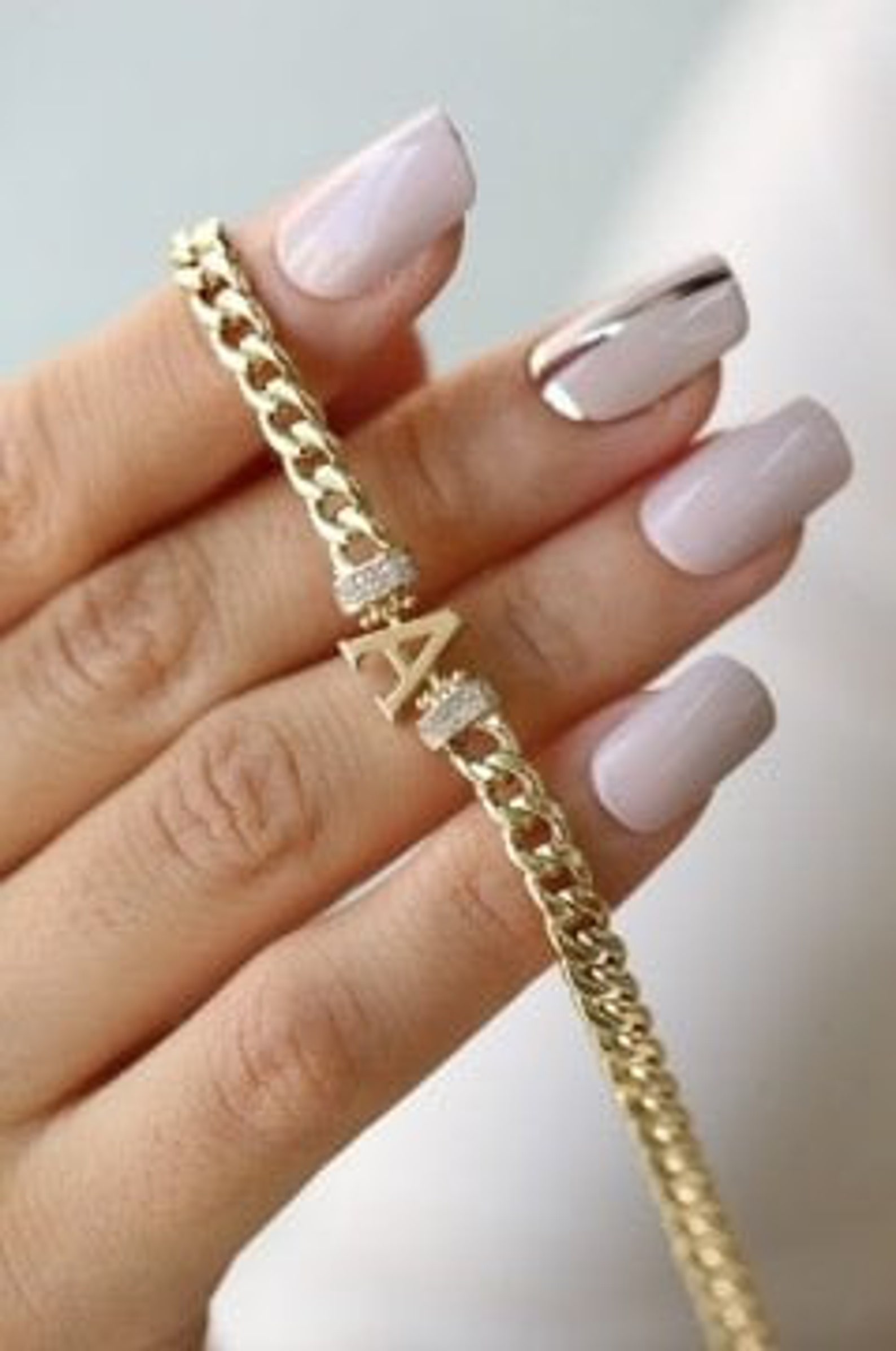 Letter Gold Bracelet / 14K Solid Personalized Bracelet / Block - Etsy