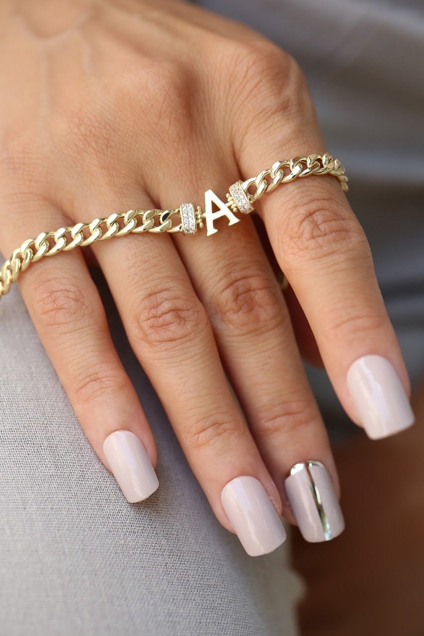 Letter Gold Bracelet / 14K Solid Personalized Bracelet / Block - Etsy