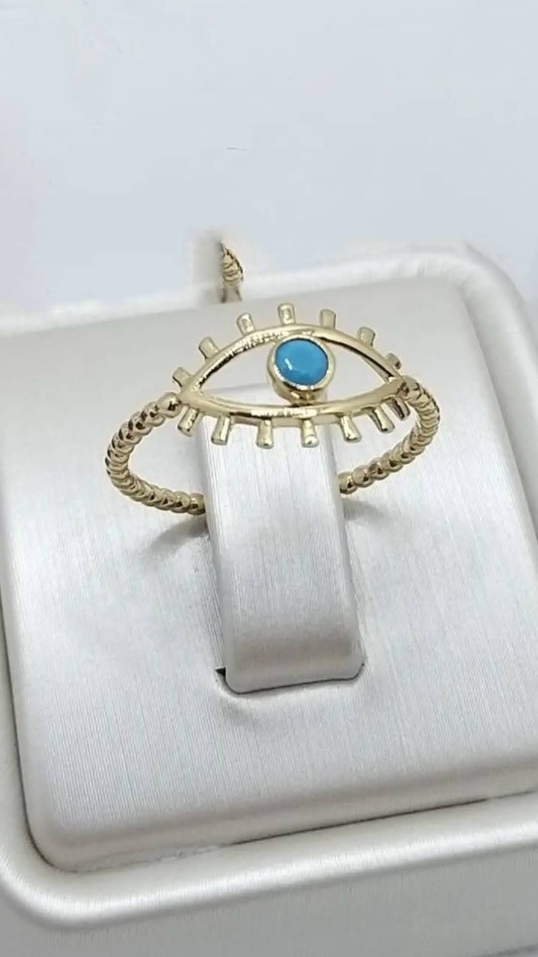 Eyelash Ring, Eye Ring, 14K Solid Gold Eyelash Ring,turquoise Evil Eye Ring,gold Eyelash Ring - Etsy