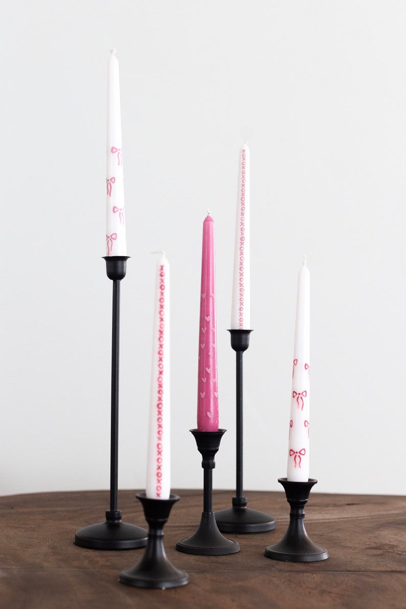Valentine Candles! Handpainted and Fully Customized to Order! Pink Bows ...