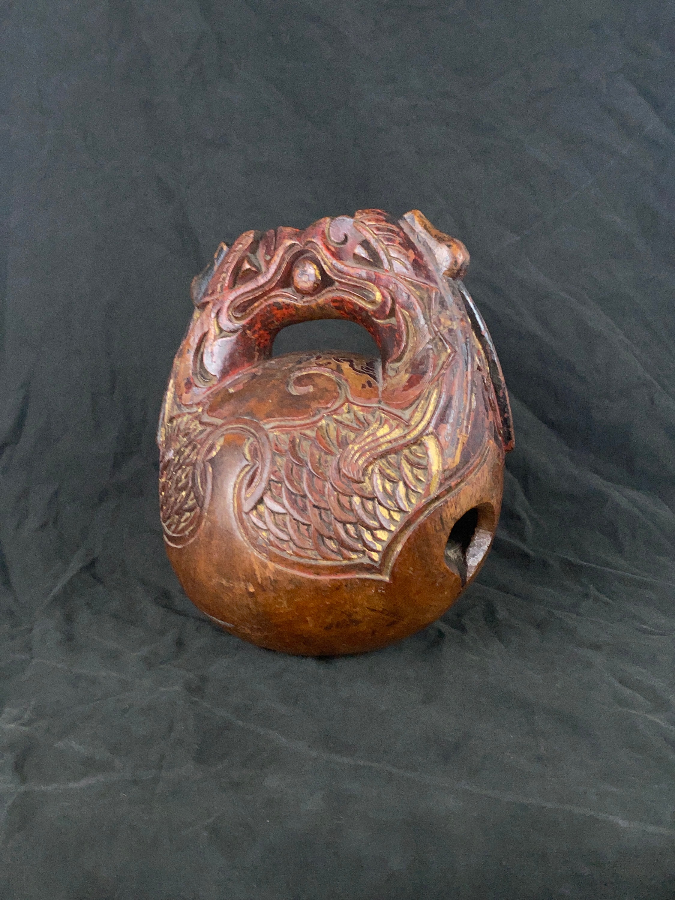 Big Japanese Carved Wooden Fish Mokugyo From the 19th Century Buddhism ...