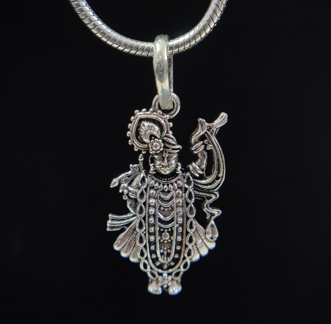 Shrinathji Lord Krishna Hindu God Pendant,925 Sterling Silver Vintage ...