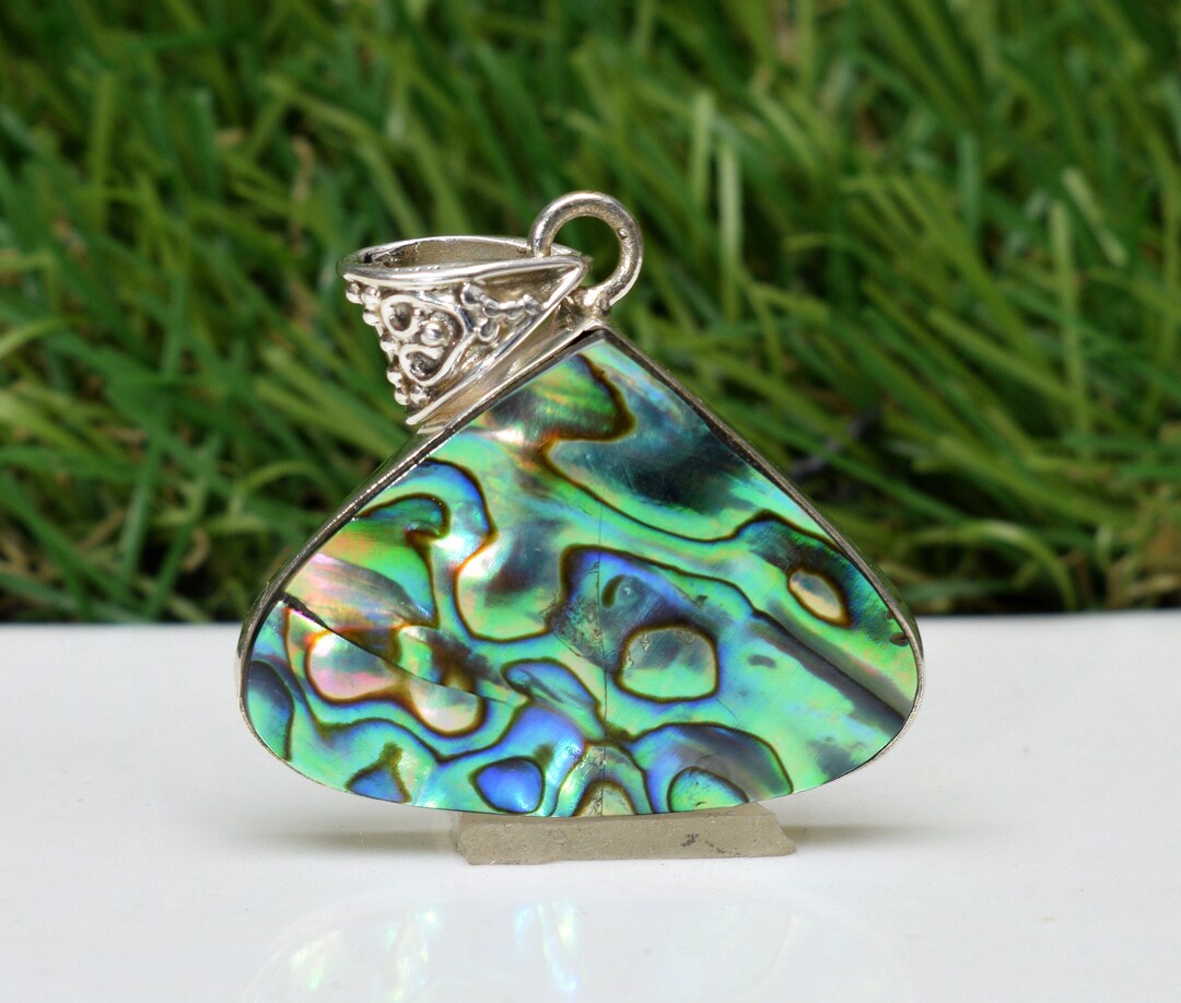 Paua Abalone Shell Pendant - 925 Solid Sterling Silver - Handmade Boho ...
