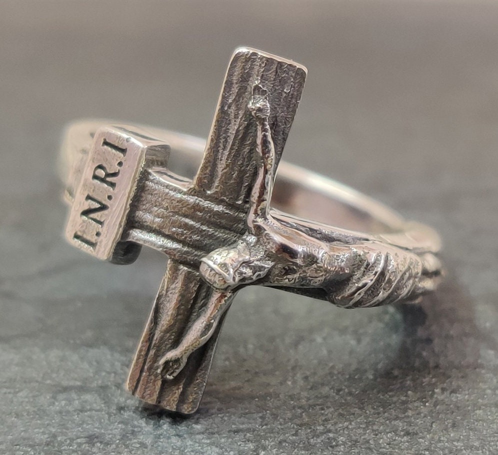 Jesus Crucifix Cross Ring Solid 925 Sterling Silver, Men Ring, INRI ...