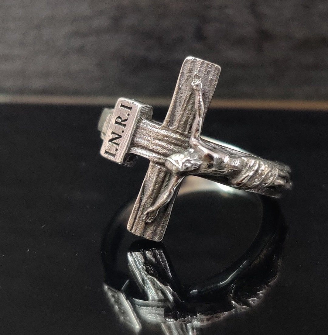 Jesus Crucifix Cross Ring - Solid 925 Sterling Silver INRI Unisex ...