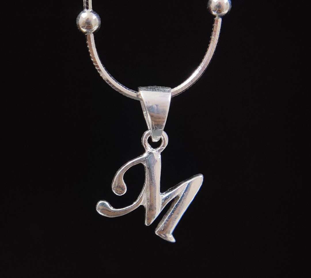 925 Sterling Silver Initial Letter M Pendant Charm,m Initial Cursive ...