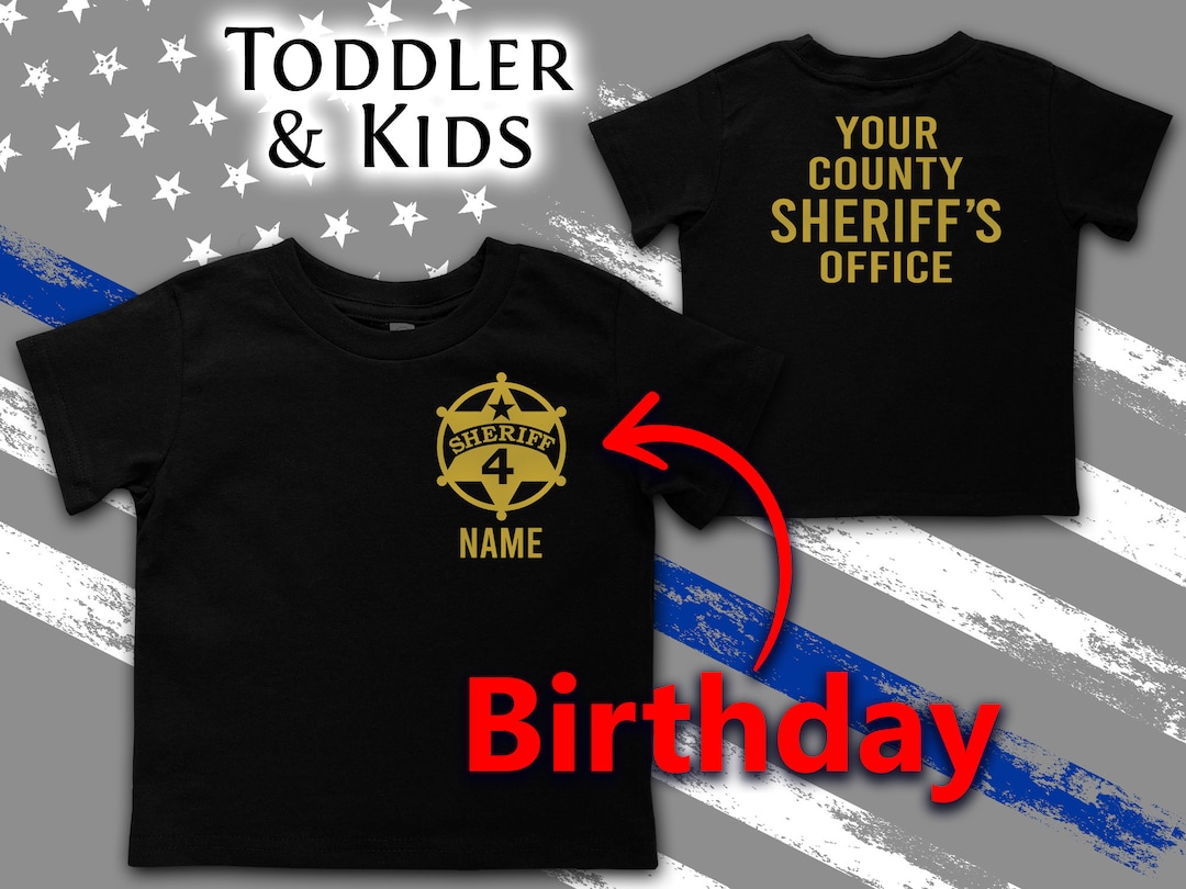 Sheriff Birthday Toddler Black T-shirt With Badge, Personalized Name ...
