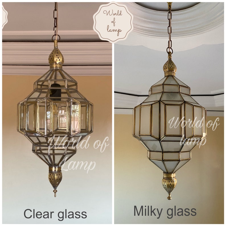 Handmade Brass Moroccan Pendant Light, Filigrain Glass, Elegance Style ...