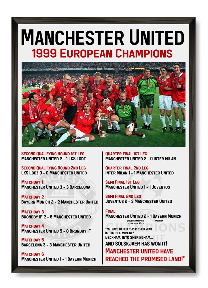 Manchester United 1999 Champions League Commemorative Print - Digital ...