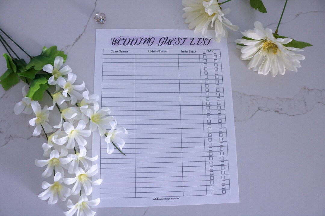 WEDDING GUEST List Template | Wedding Guest List Planner | Wedding RSVP ...