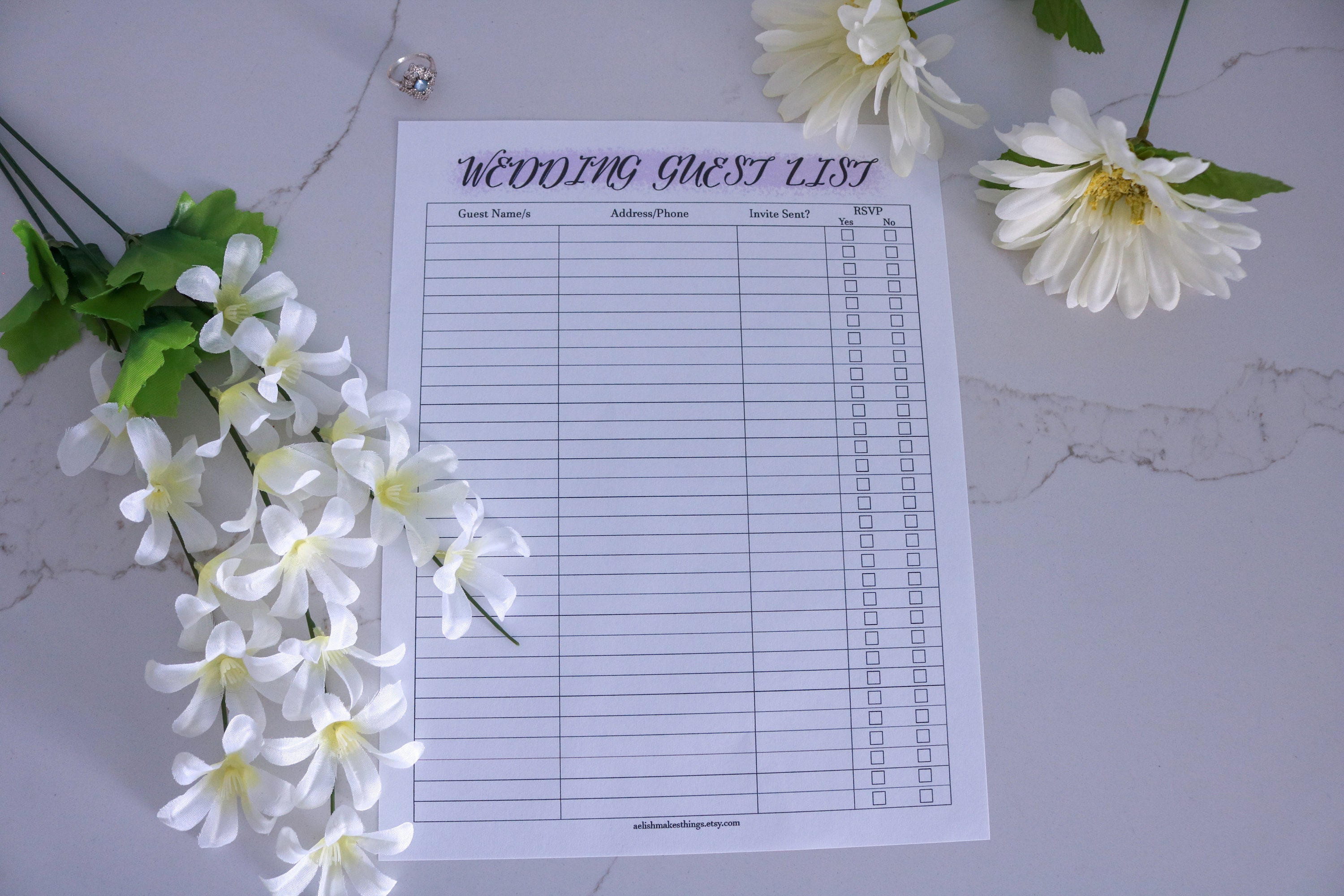 WEDDING GUEST List Template | Wedding Guest List Planner | Wedding RSVP ...