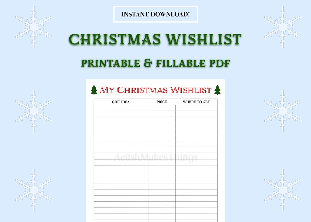Christmas Wishlist Template | Printable Gift List Planner (PDF) - Etsy