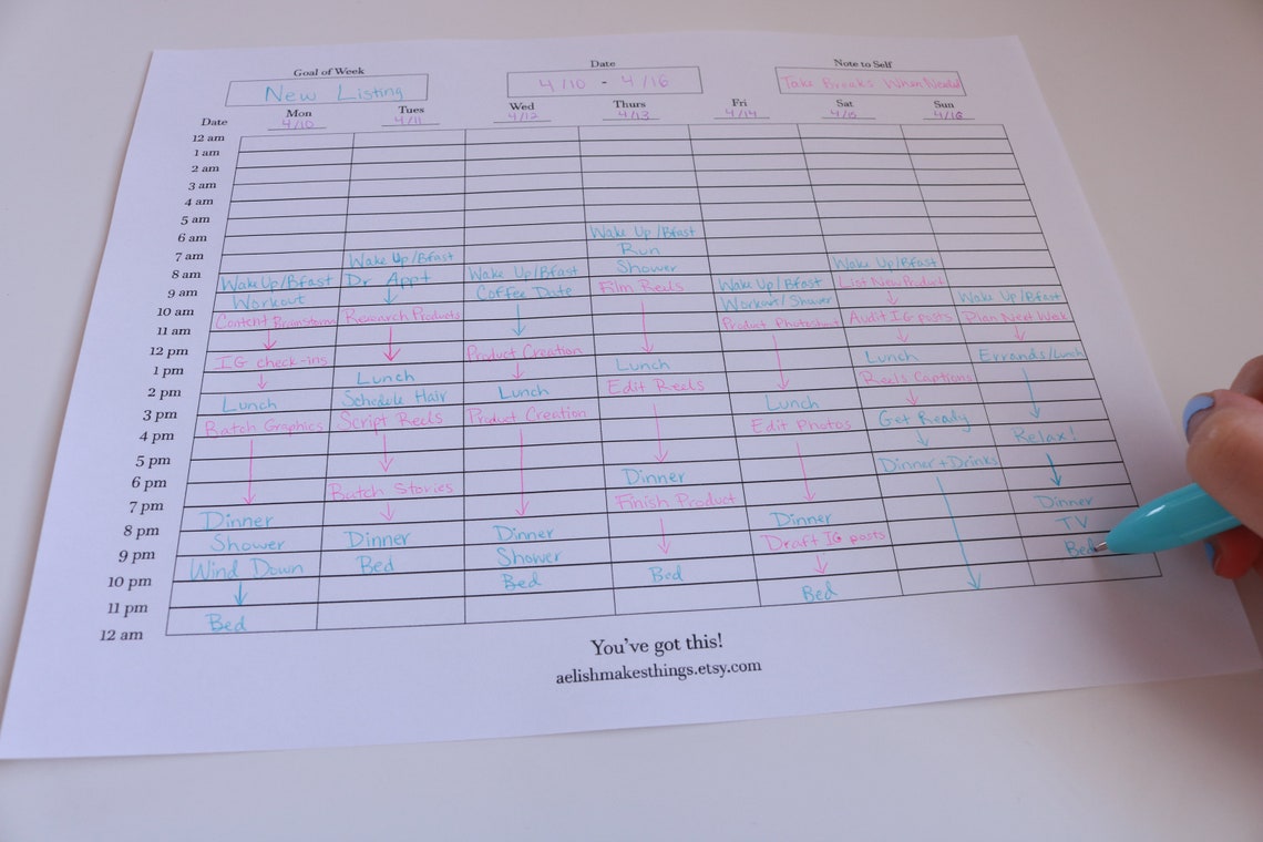 Time Blocking Planner PDF | Printable Weekly Schedule | 24 Hour Time ...