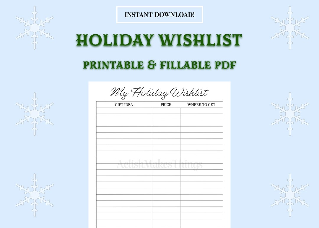 Holiday Wishlist Printable: Simple Gift List Template (PDF Download) - Etsy
