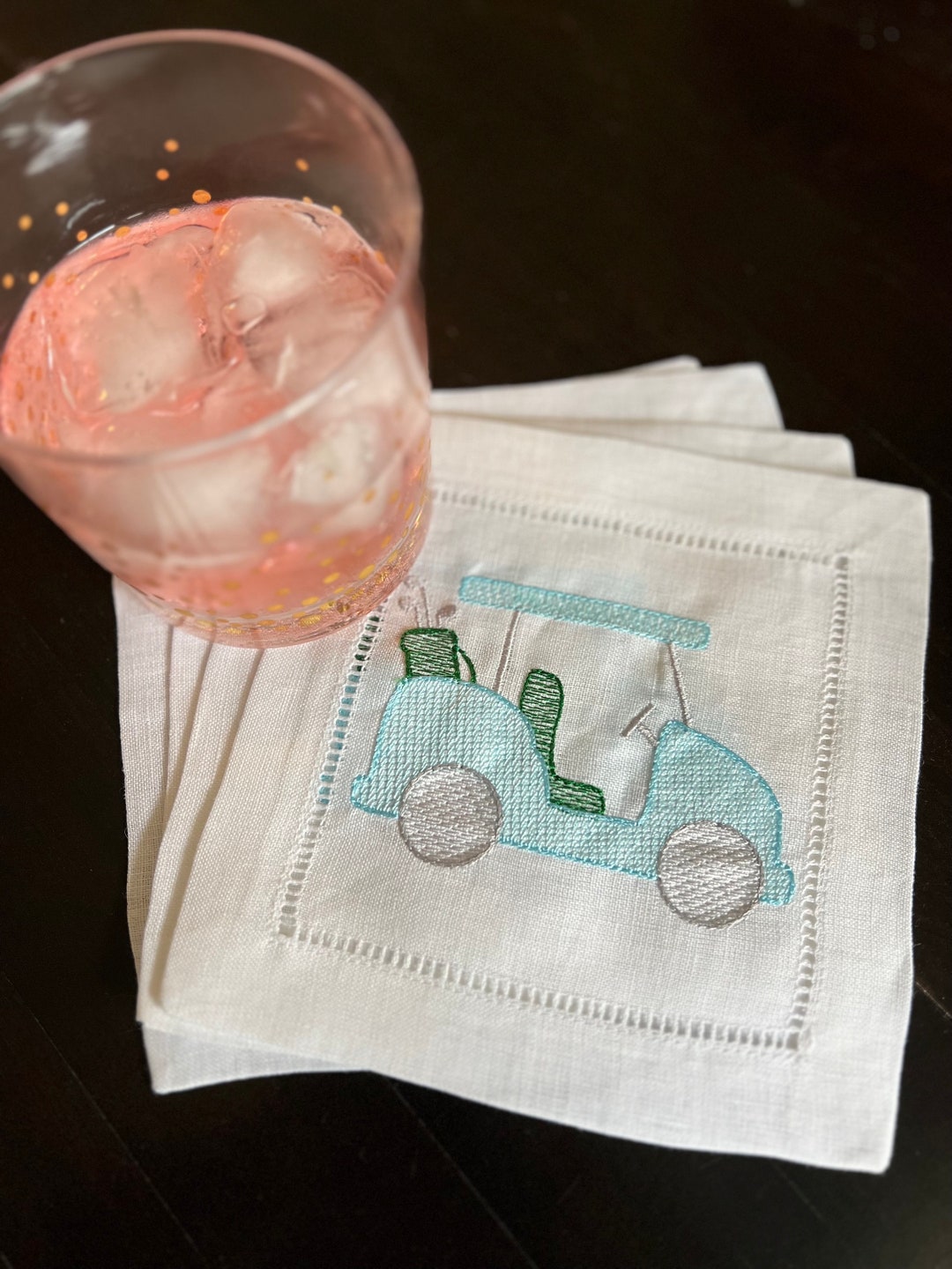Linen Golf Cart Cocktail Napkins - Set of 4, Golf Lover Gift, Tee-time ...