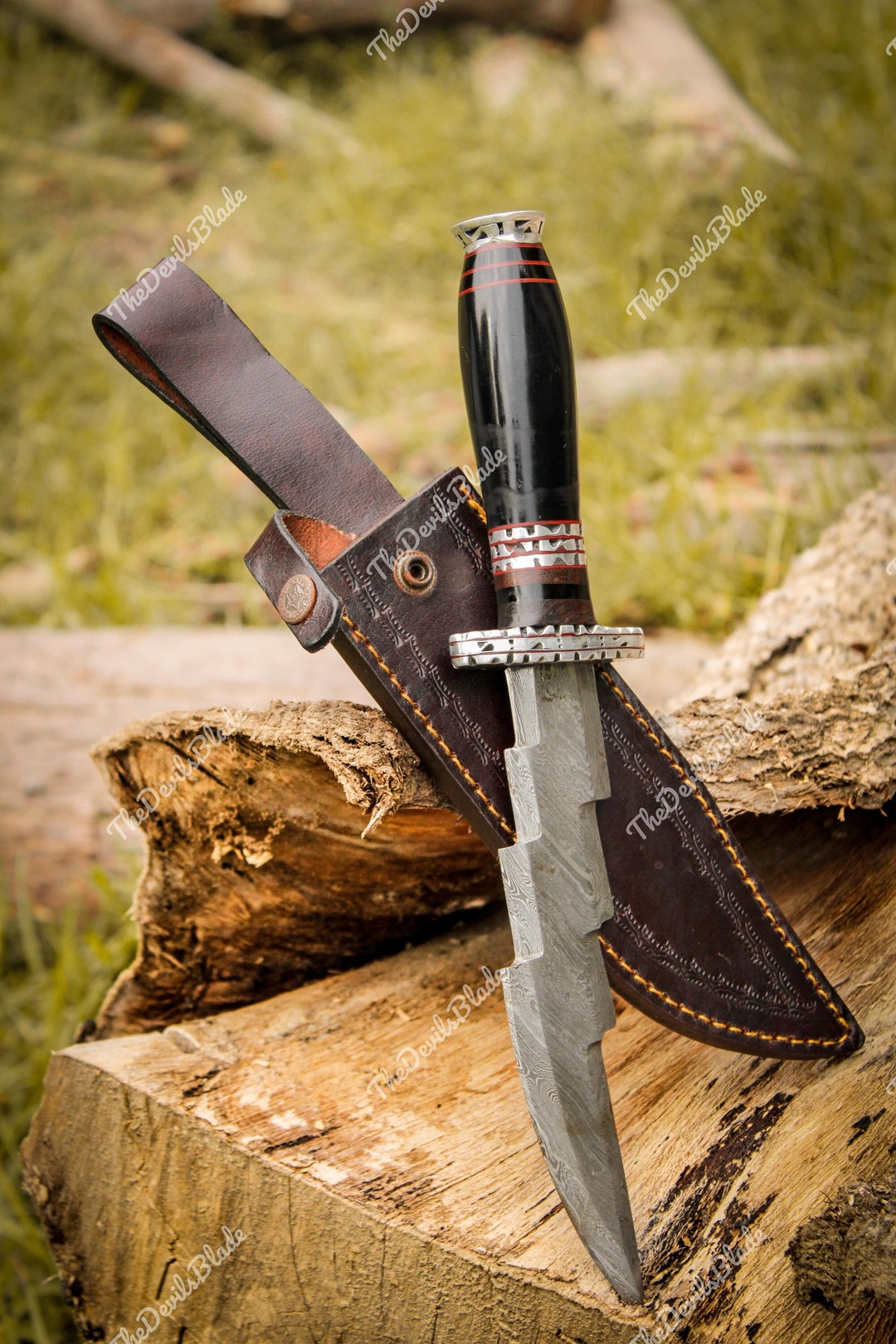 Custom Handmade Damascus Knife | Lighting Bolt Damascus Knife With Free ...