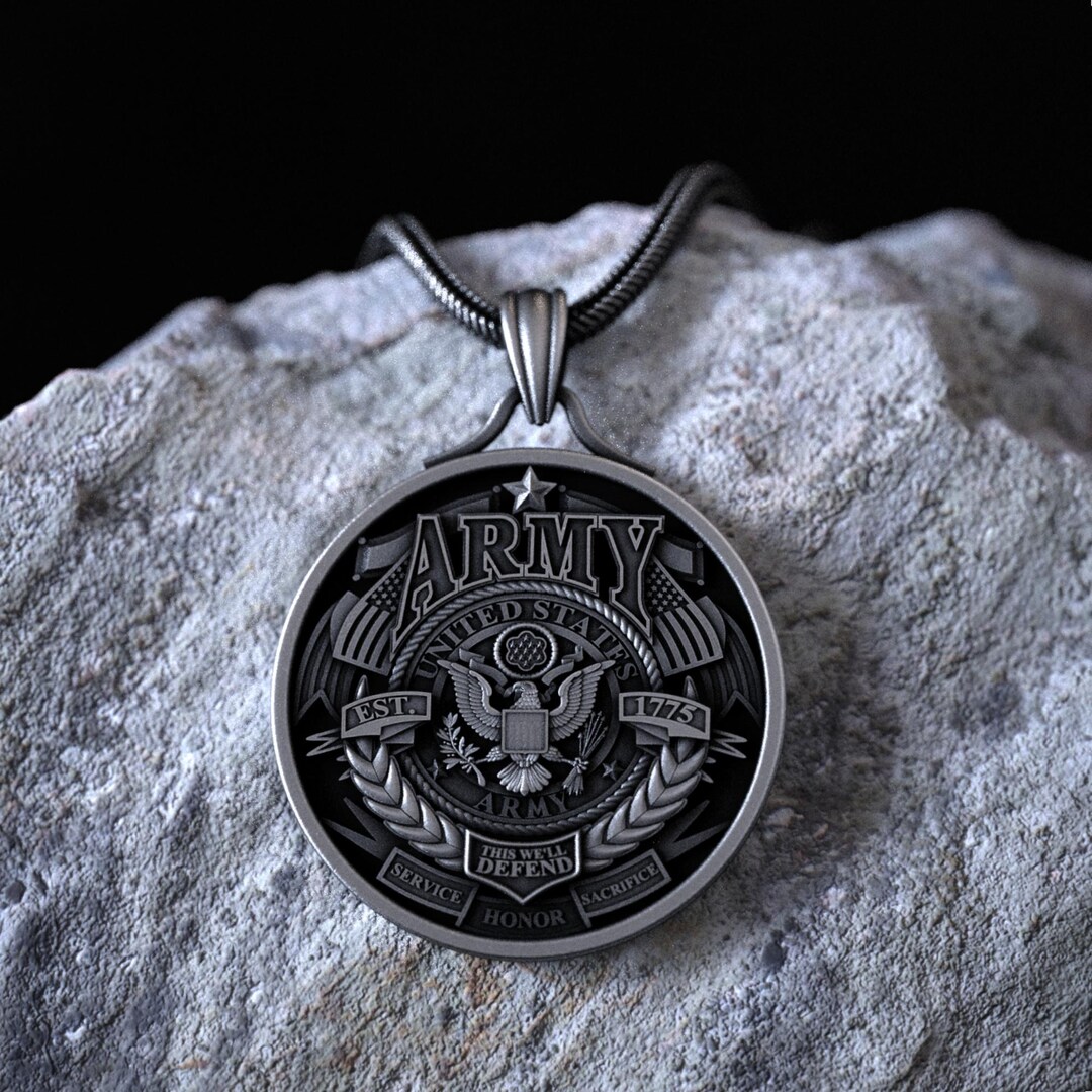 U.S. Army Insignia Necklace 925 Sterling Silver, Honoring Military ...
