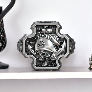 925 Sterling Silver Ring, Pirate Skull Signet, Jolly Roger Emblem ...