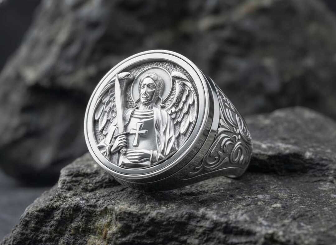 Archangel Michael Ring 925 Sterling Silver Oxidized Finish Saint ...