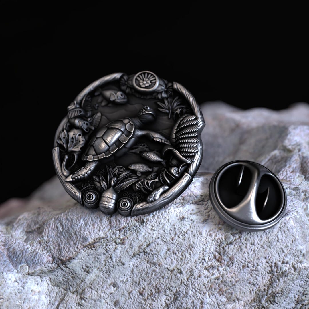 Turtle Ocean Reef Nature Scene Lapel Pin 925 Sterling Silver ...