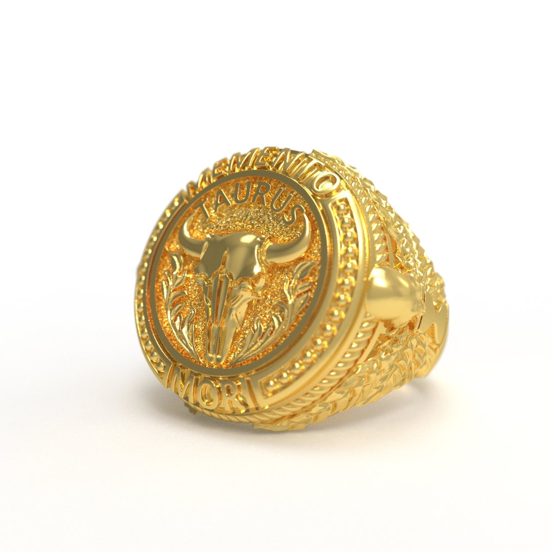 Taurus Men's Gold Signet Ring - Memento Mori Zodiac Design - Etsy