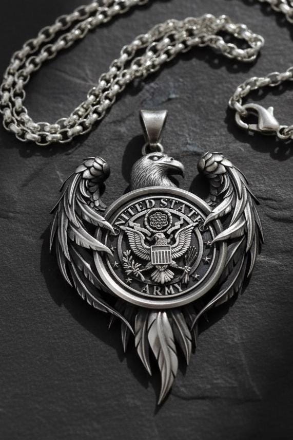 US Army Eagle Pendant 925 Sterling Silver Military Jewelry American ...
