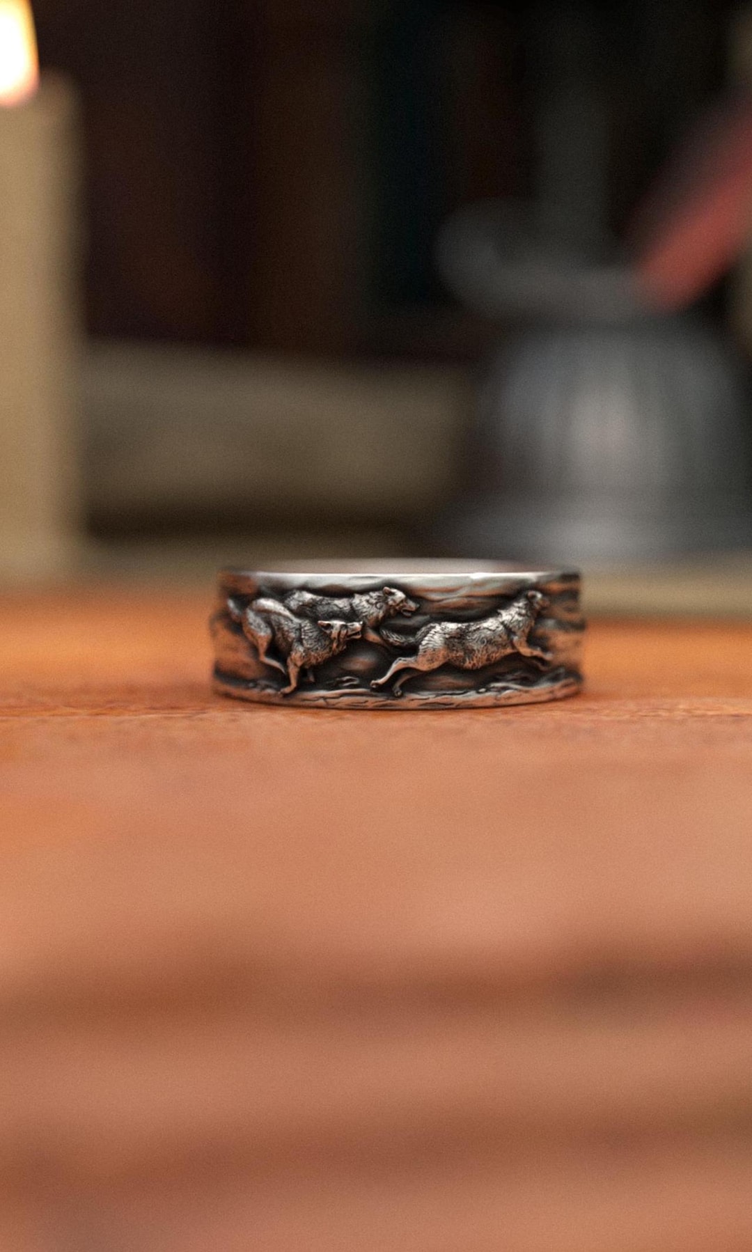 Running Wolves Wedding Band - 925 Sterling Silver - Wolf Ring - Symbol ...