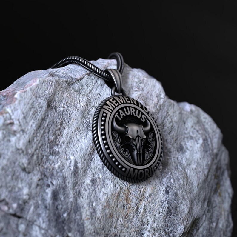 Taurus Bull Skull Necklace Memento Mori Design Handmade 925 Sterling ...