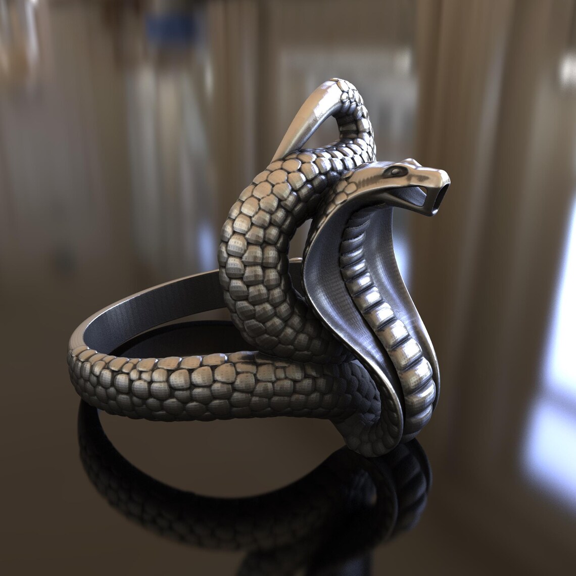 Handcrafted 925 Sterling Silver Cobra Ring, Exotic Animal-inspired ...