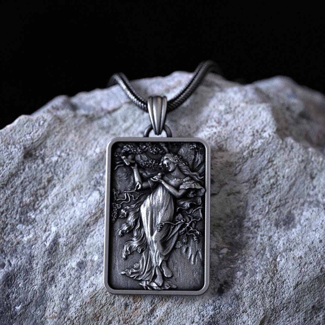 Elegant Goddess Flora Cameo Necklace, Rectangular Sterling Silver ...