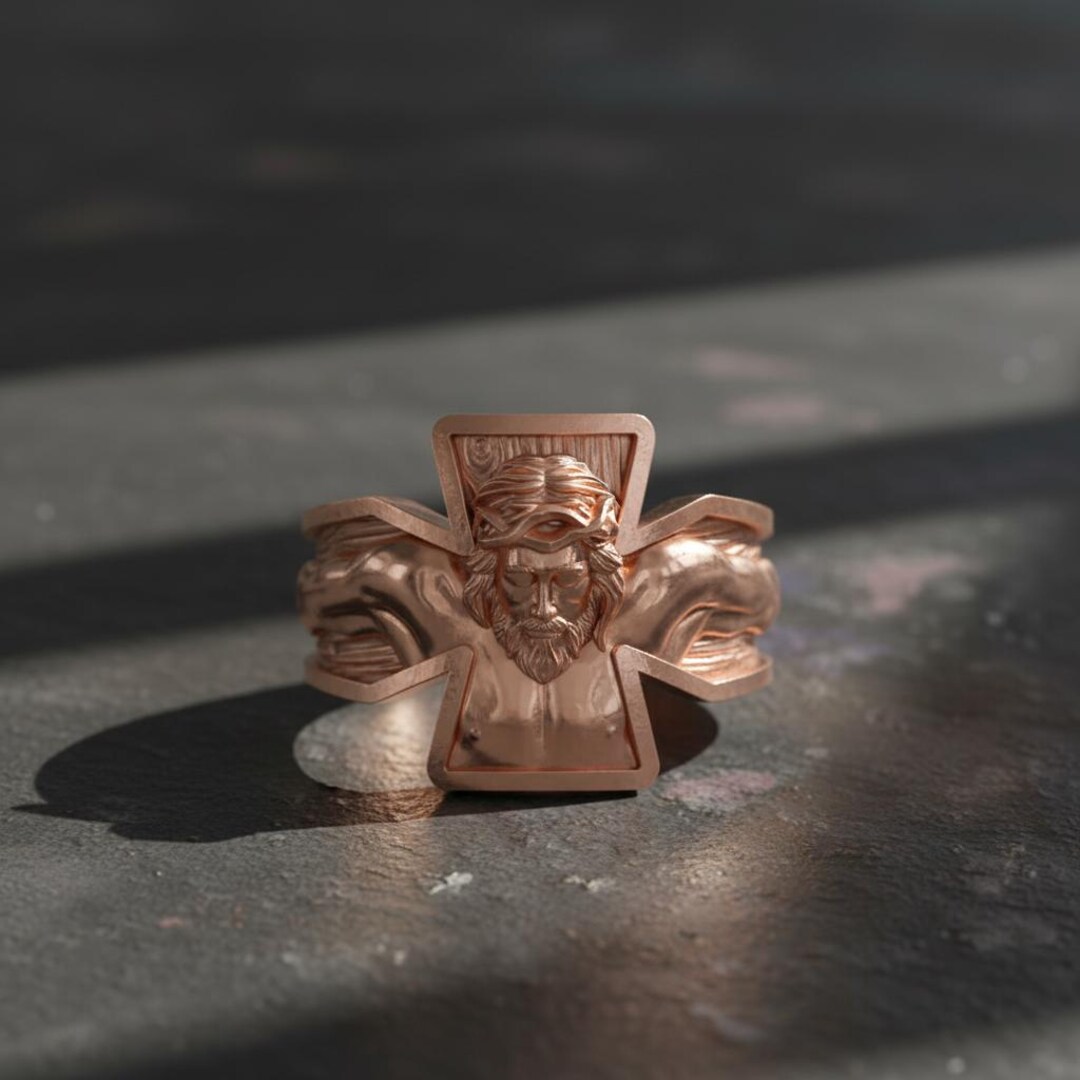 Crucifixion Cross Ring, Rose Gold Jesus Ring, 925 Sterling Silver ...