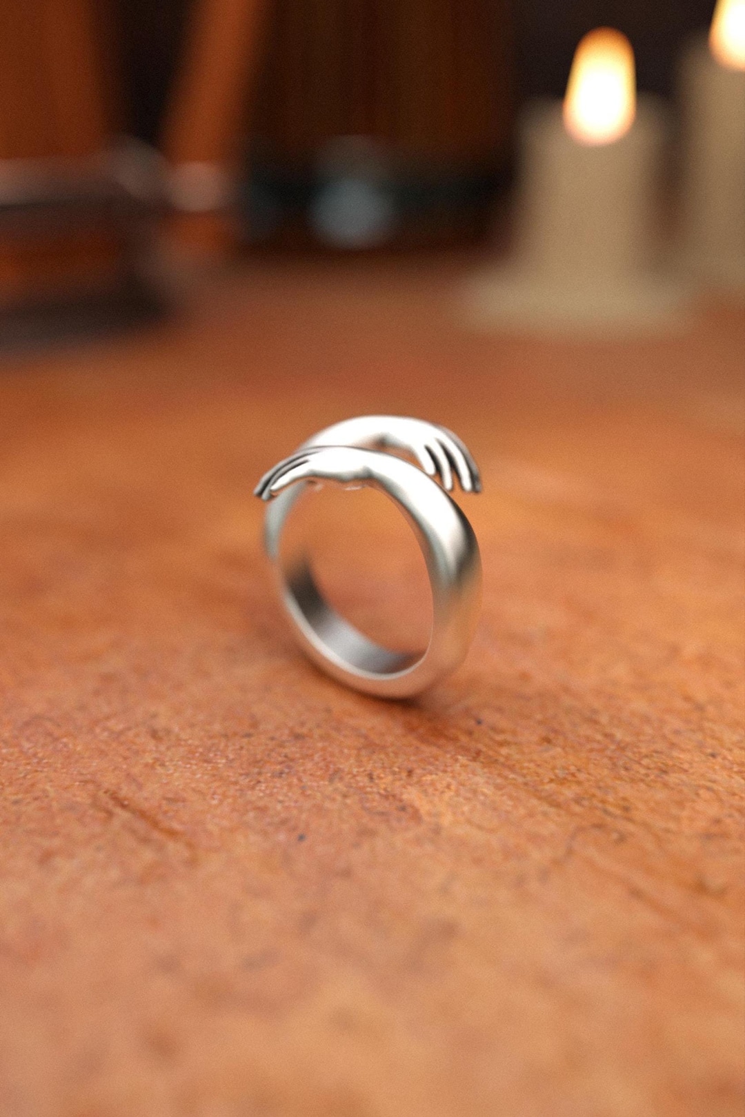 Sterling Silver Hug Ring- Silver Love Hugging Hand Stackable Ring, Love ...