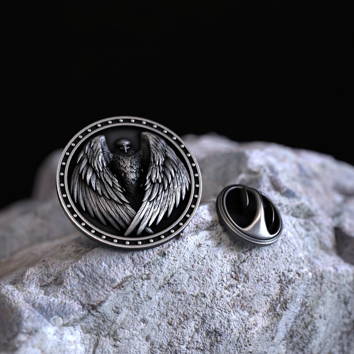 Majestic Eagle With Detailed Wings Sterling Silver Lapel Pin, Intricate ...