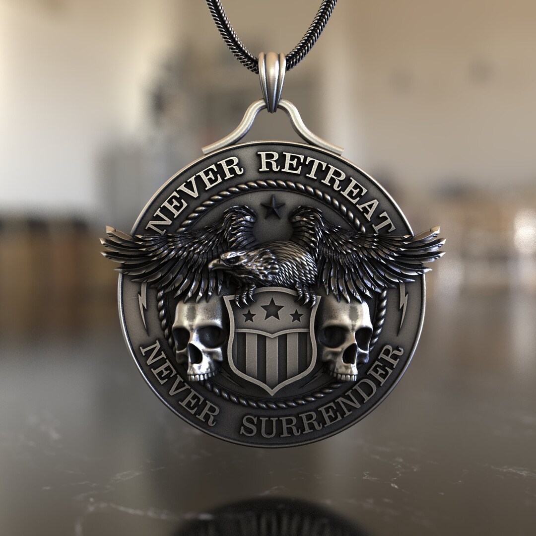 Never Retreat, Never Surrender Motto, 925 Sterling Silver Necklace ...