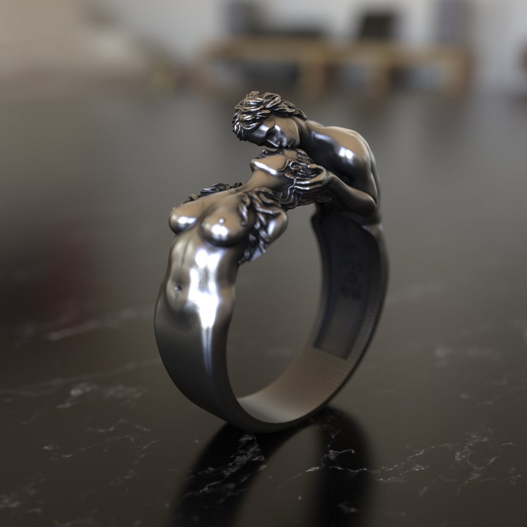 Two Lovers Kissing Ring - 925 Sterling Silver - Romantic Design ...