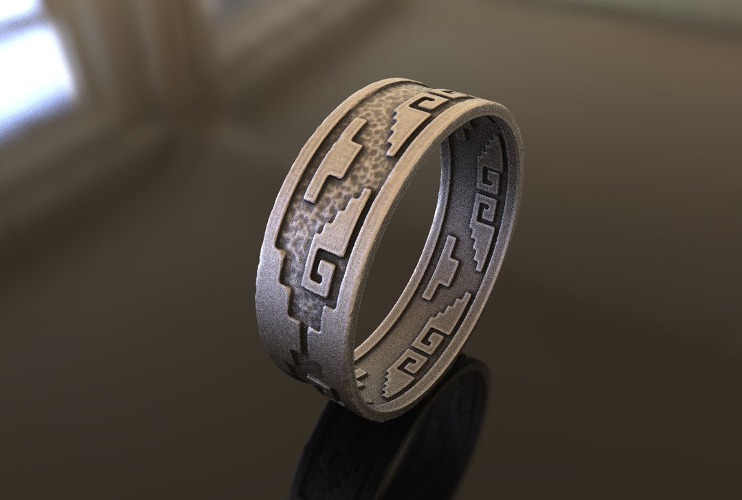 Aztec Pattern Ring, 925 Sterling Silver Mayan Ring, Men Wedding Band ...