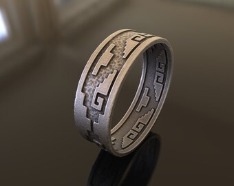 Aztec Pattern Ring , Mens Ring , Mayan Wedding Ring , 925 Sterling ...