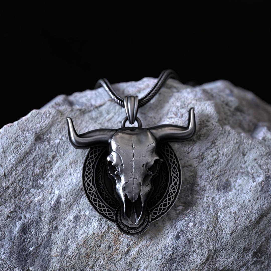 Rustic Bull Skull Necklace 925 Sterling Silver, Unique Western Pendant ...