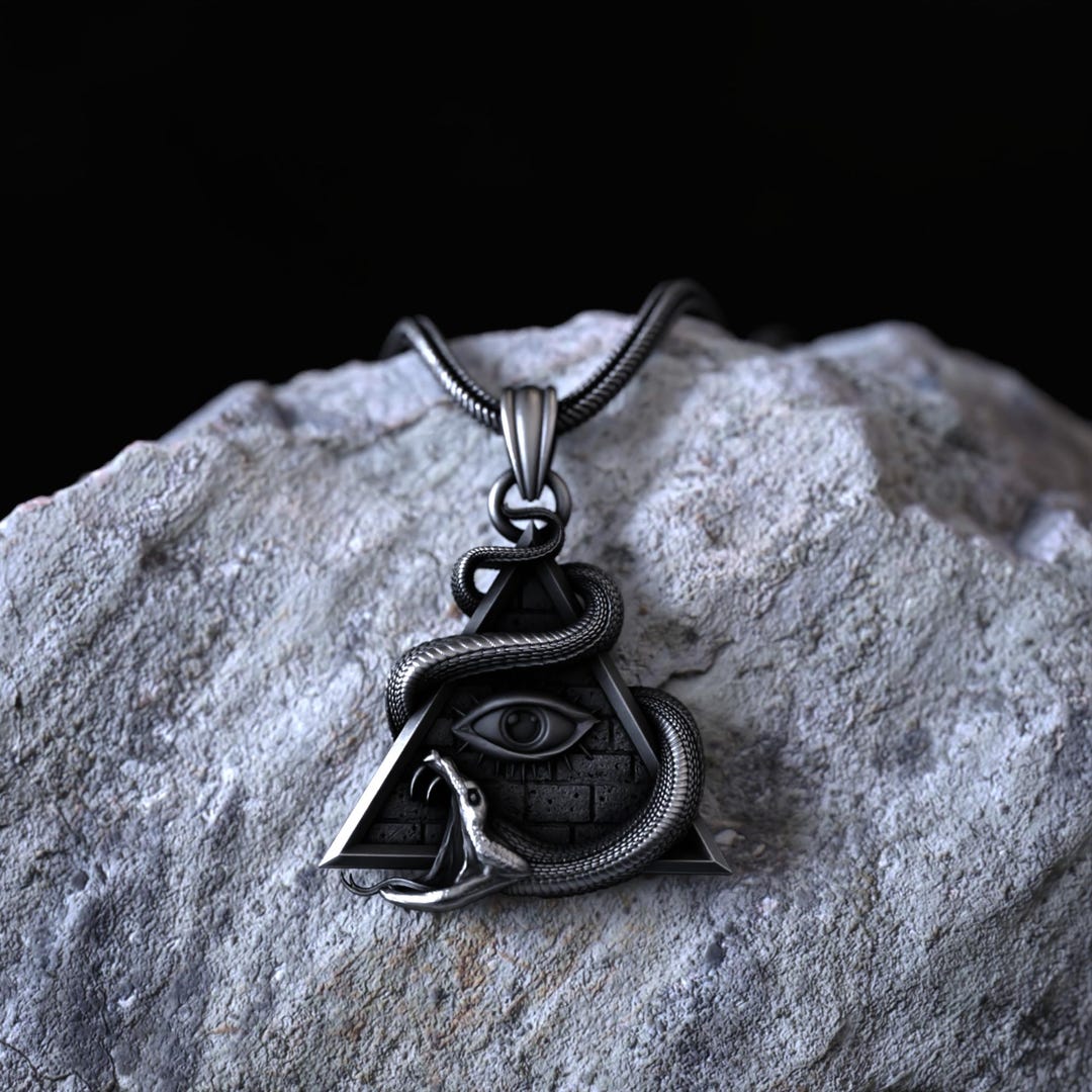 Mystical All-seeing Eye and Snake Pendant Necklace, 925 Sterling Silver ...