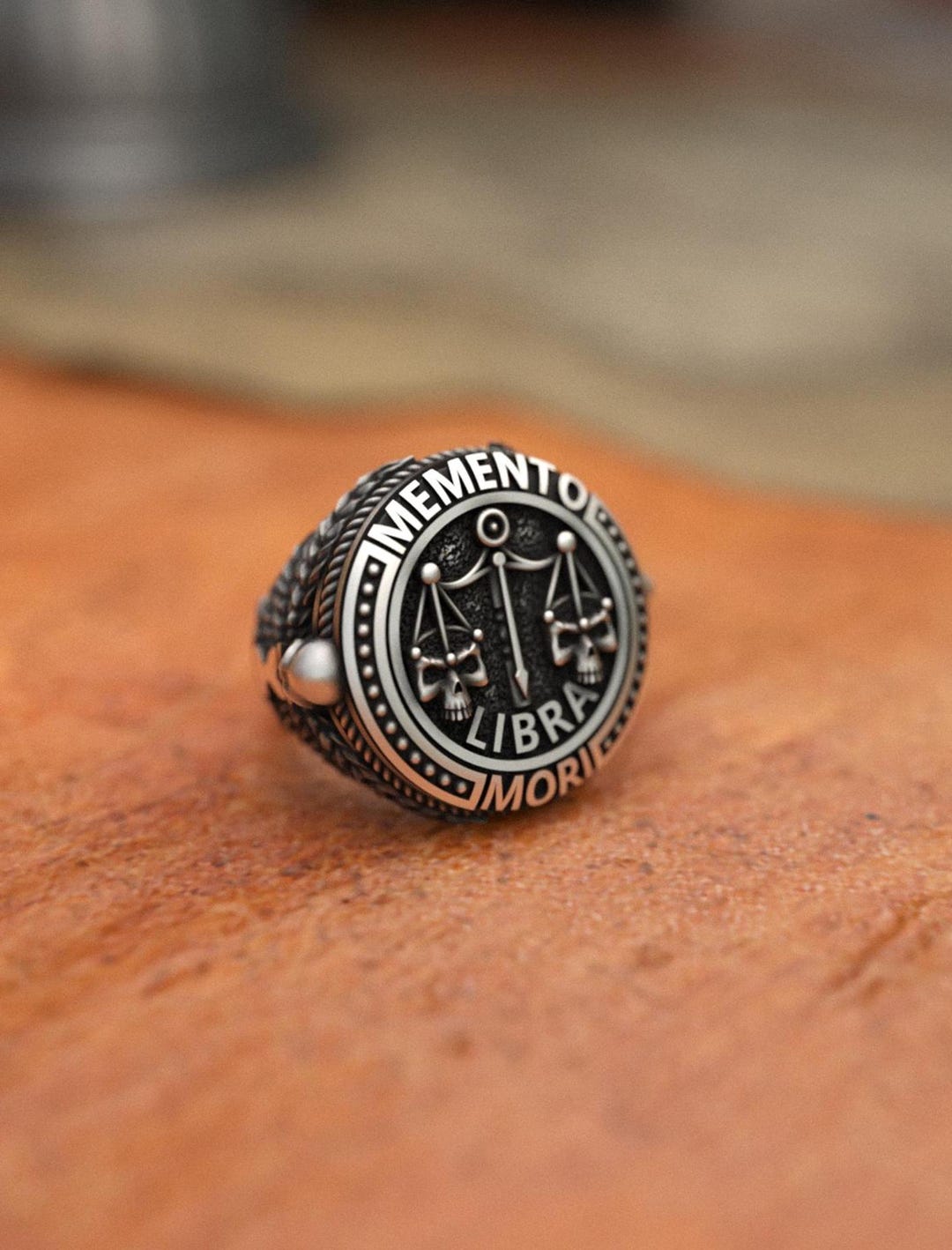 Libra Skull Ring 925 Sterling Silver, Memento Mori Zodiac Signet Ring ...