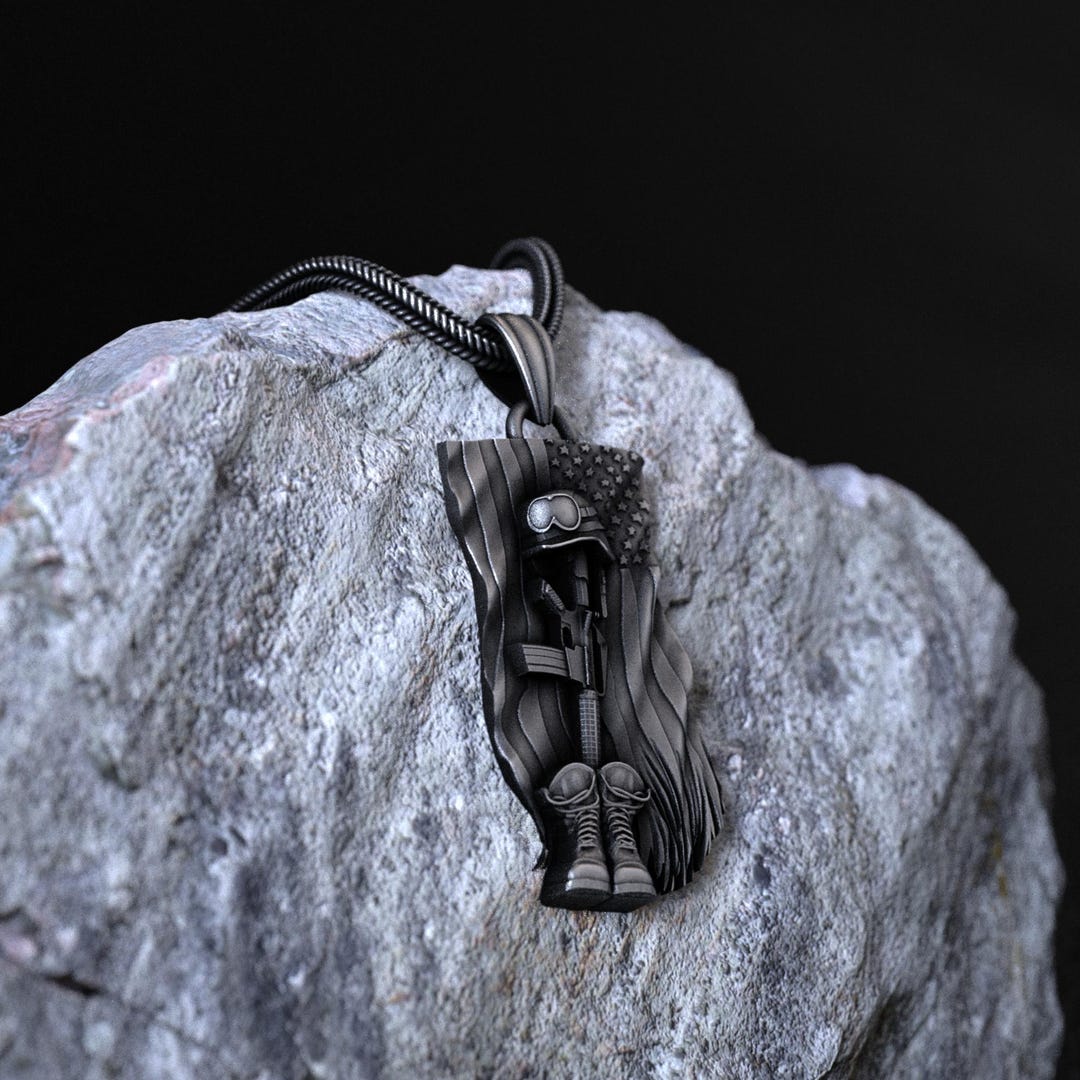 Patriotic Fallen Soldier Memorial Necklace 925 Sterling Silver American ...