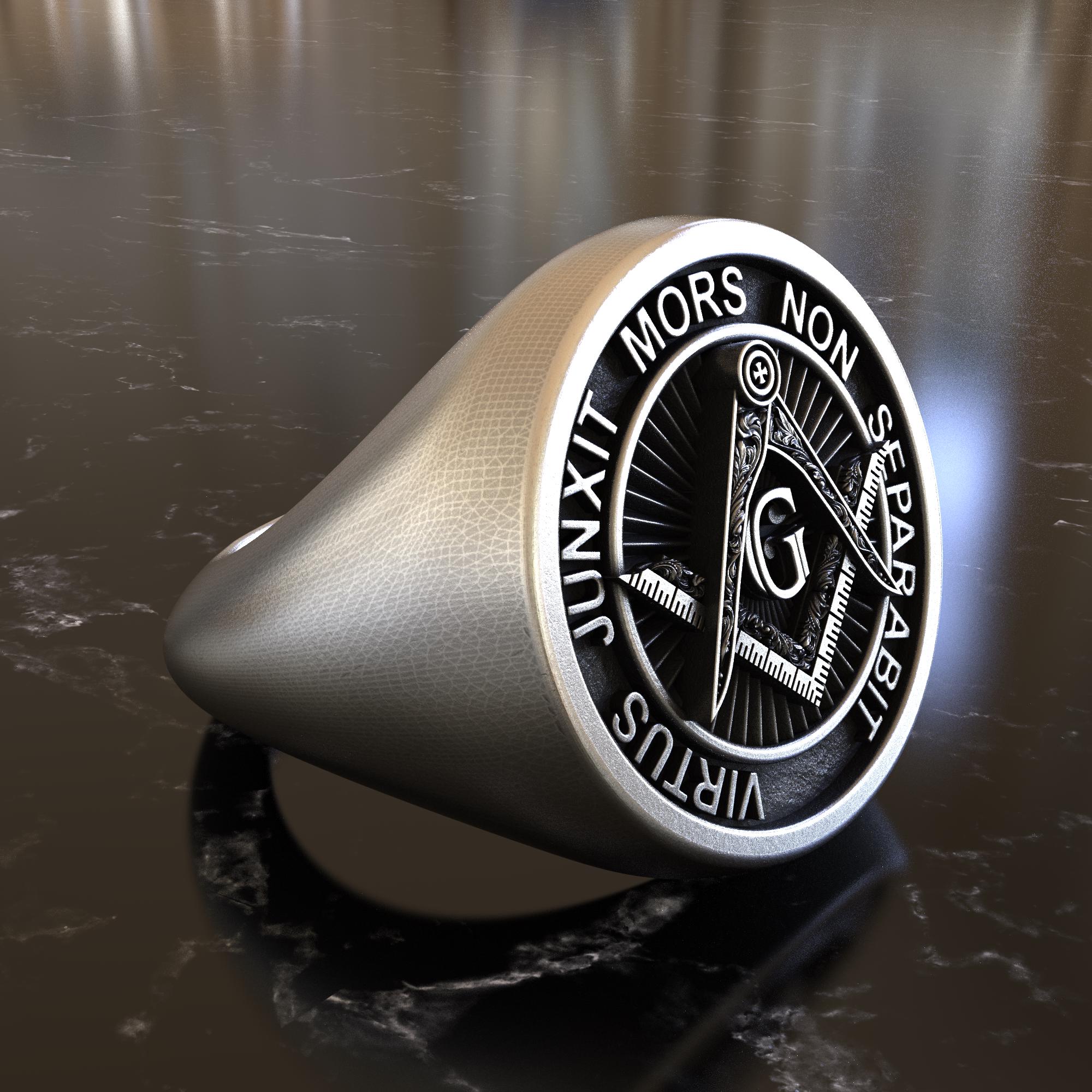 925 Sterling Silver Signet, Freemason Square & Compasses, Gimmel Symbol ...