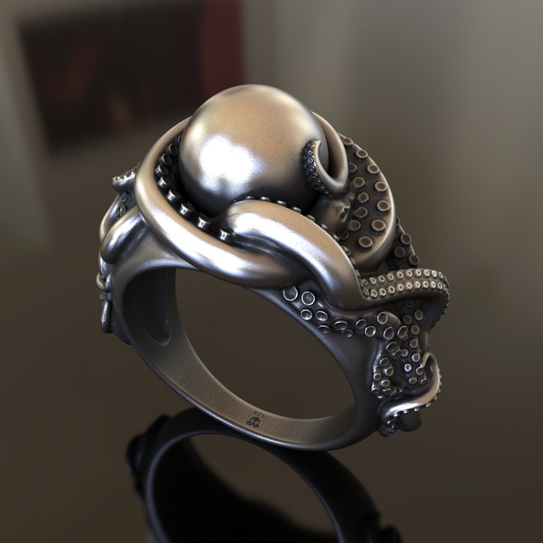 Octopus 925 Silver Ring, Handcrafted, Adjustable, Unisex, Ocean ...