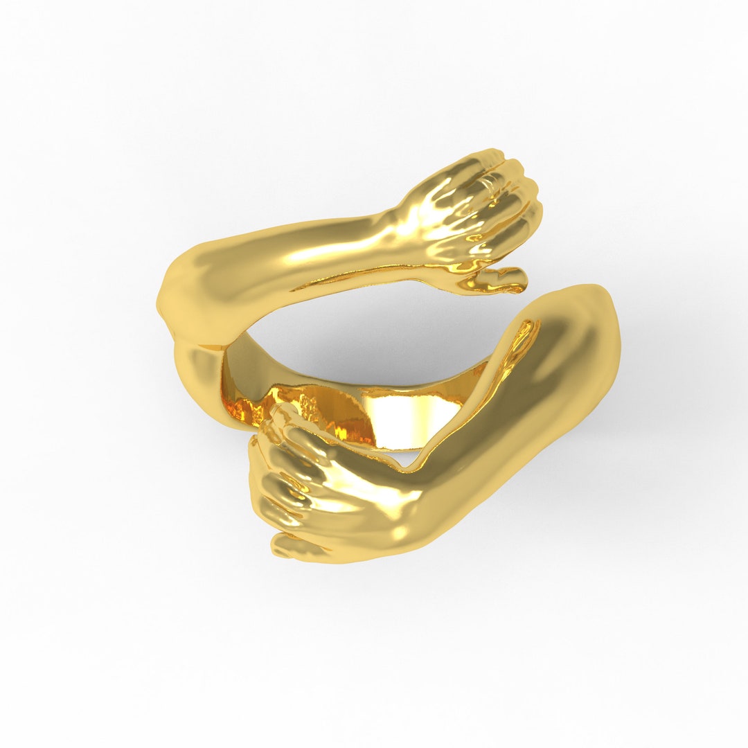 Gold Hug Ring Love Hugging Hand Stackable Ring - Handcrafted Symbol of ...