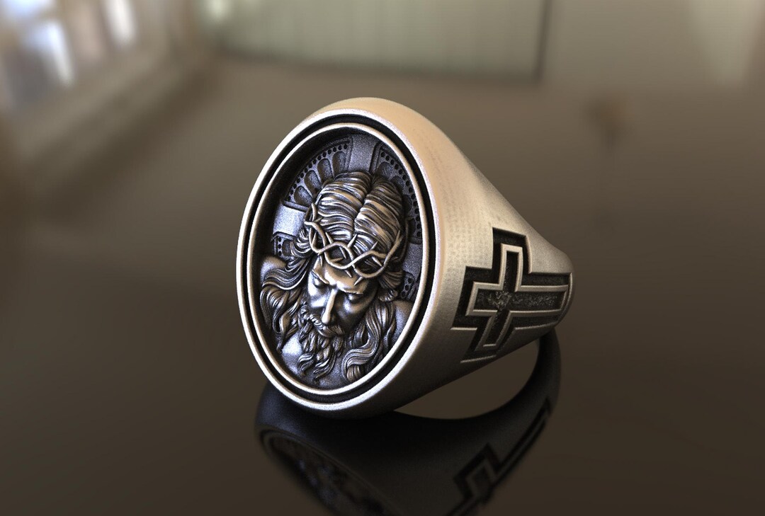 Jesus Christ Signet Ring, Crown of Thorns, 925 Sterling Silver ...