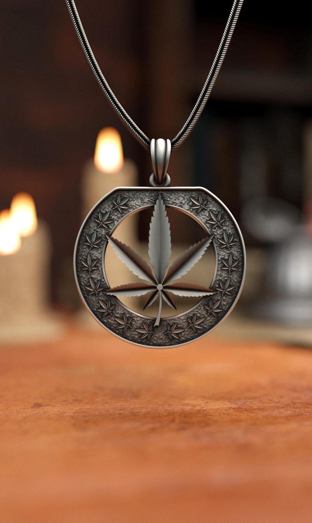 Cannabis Necklace, Sterling Silver 925 Marijuana Pendant, Hemp Leaf ...