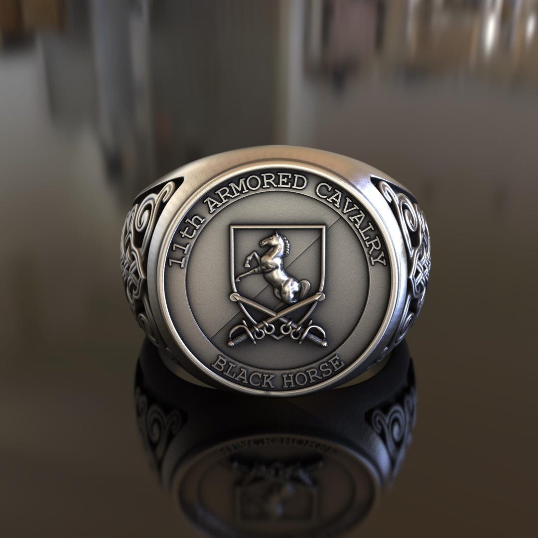 925 Sterling Silver 11th Armored Cavalry black Horse Ring Handcrafted ...