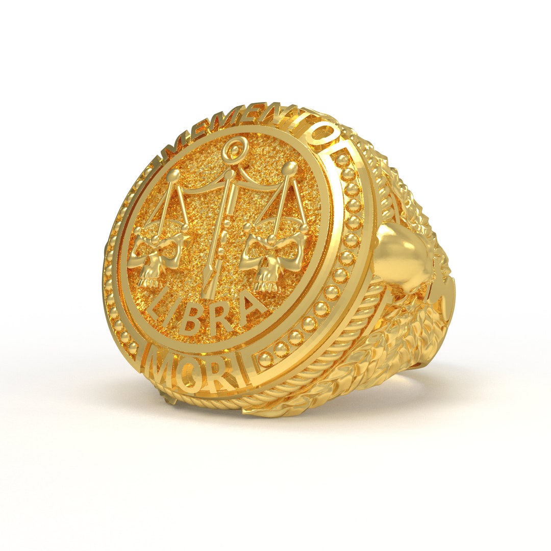 Libra Signet Memento Mori Men's Zodiac Gold Ring Handcrafted Astrology ...