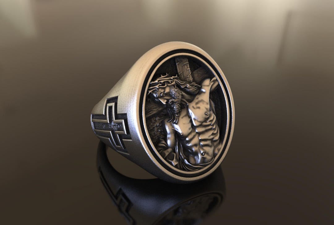 Jesus Christ Crown of Thorns Signet Ring, 925 Sterling Silver ...